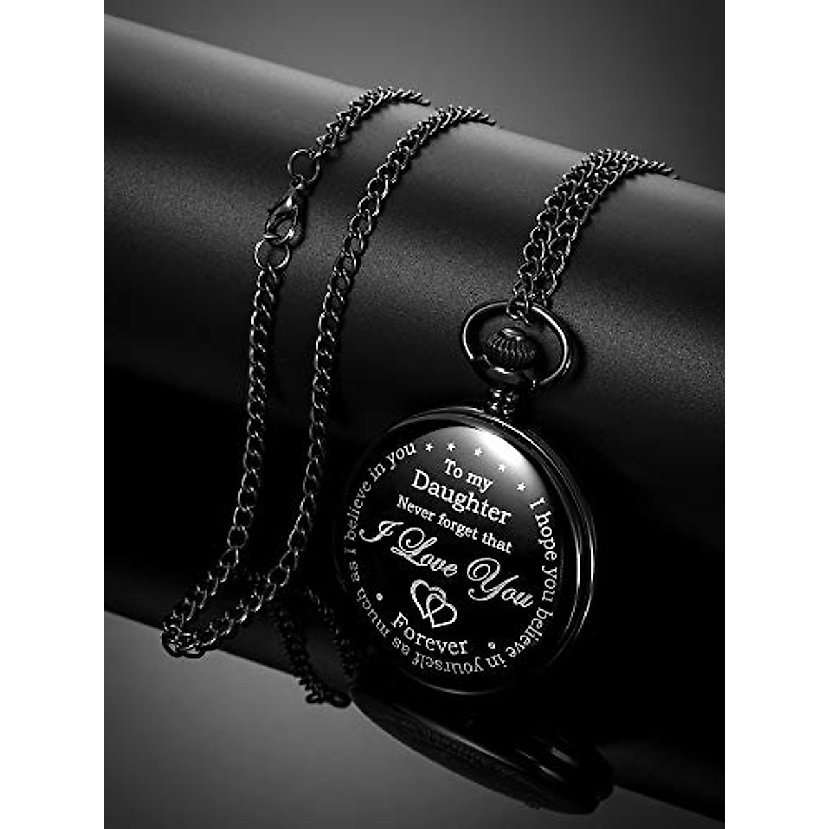 Pangda Christmas Inspirational Gift to My Daughter Never Forget That I Love You Steel Pocket Watch, Personalized Birthday Graduation Party Gift from Mom Dad to Daughter