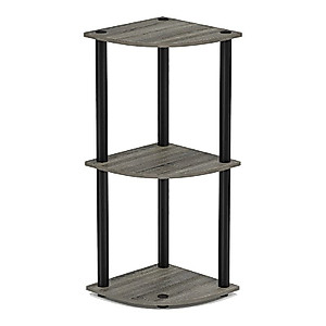 Furinno 3-Tier Corner Display Rack and End Table Bundle (12077GYW/BK, French Oak Grey/Black)