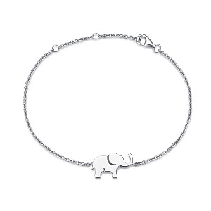 FANCIME Lucky Elephant Bracelet 925 Sterling Silver White Gold Plated Mini Small Elephant Charm Family Link Bracelet Jewelry Birthday Gifts For Women, 15+3 cm