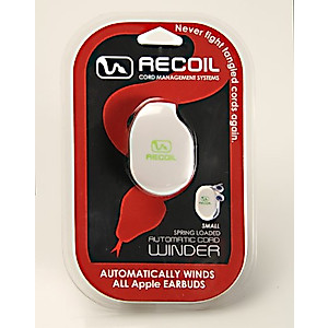 Recoil Automatic Cord Winder for Headphones and Earbuds. No More Tangled Headphones! The Original Retactable Cord Organizer. White, Size Small