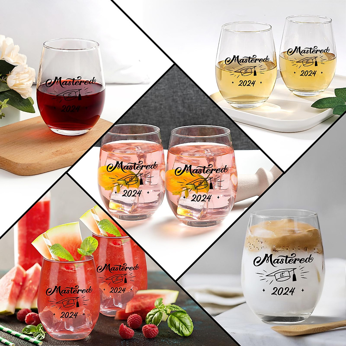 Futtumy Graduation Gift, Mastered it 2023 Stemless Wine Glass 17oz, Graduation Wine Gift for Him Her College and High School Graduates, College Graduation Gift 2023 Graduation Gift MBA Graduation Gift