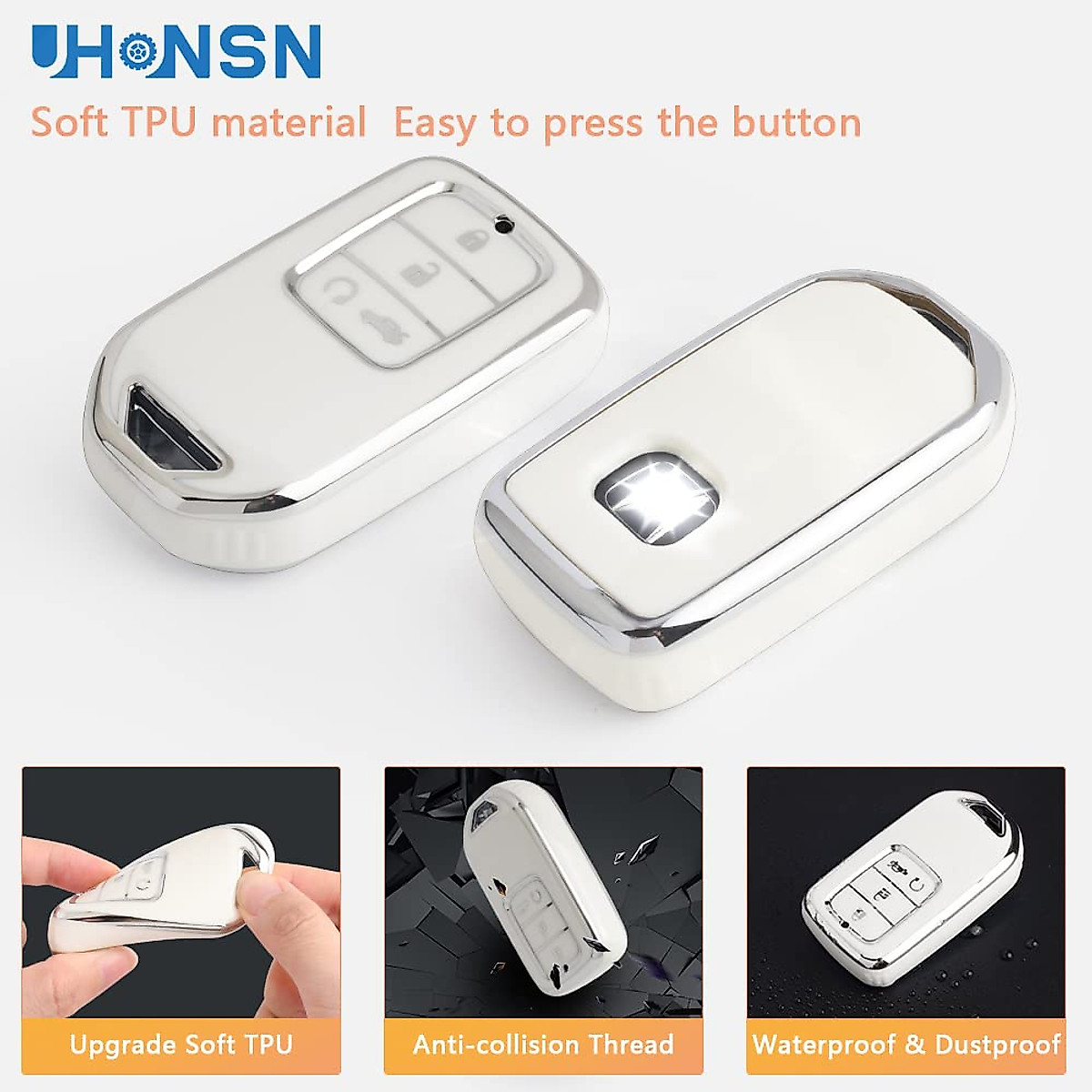 UHONSN Key Fob Cover for Honda Accessories Accord Civic Car Keychain Case Smart Remote Keys Protector Pilot Odyssey 2017-2021 Keycover White