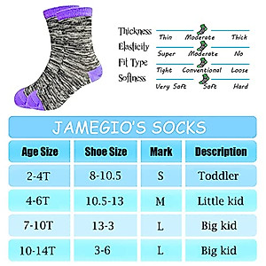 JAMEGIO Boys Socks 12 Pairs Crew Socks for Toddler Kids Boys Athletic Cotton Socks(4-6 Years)