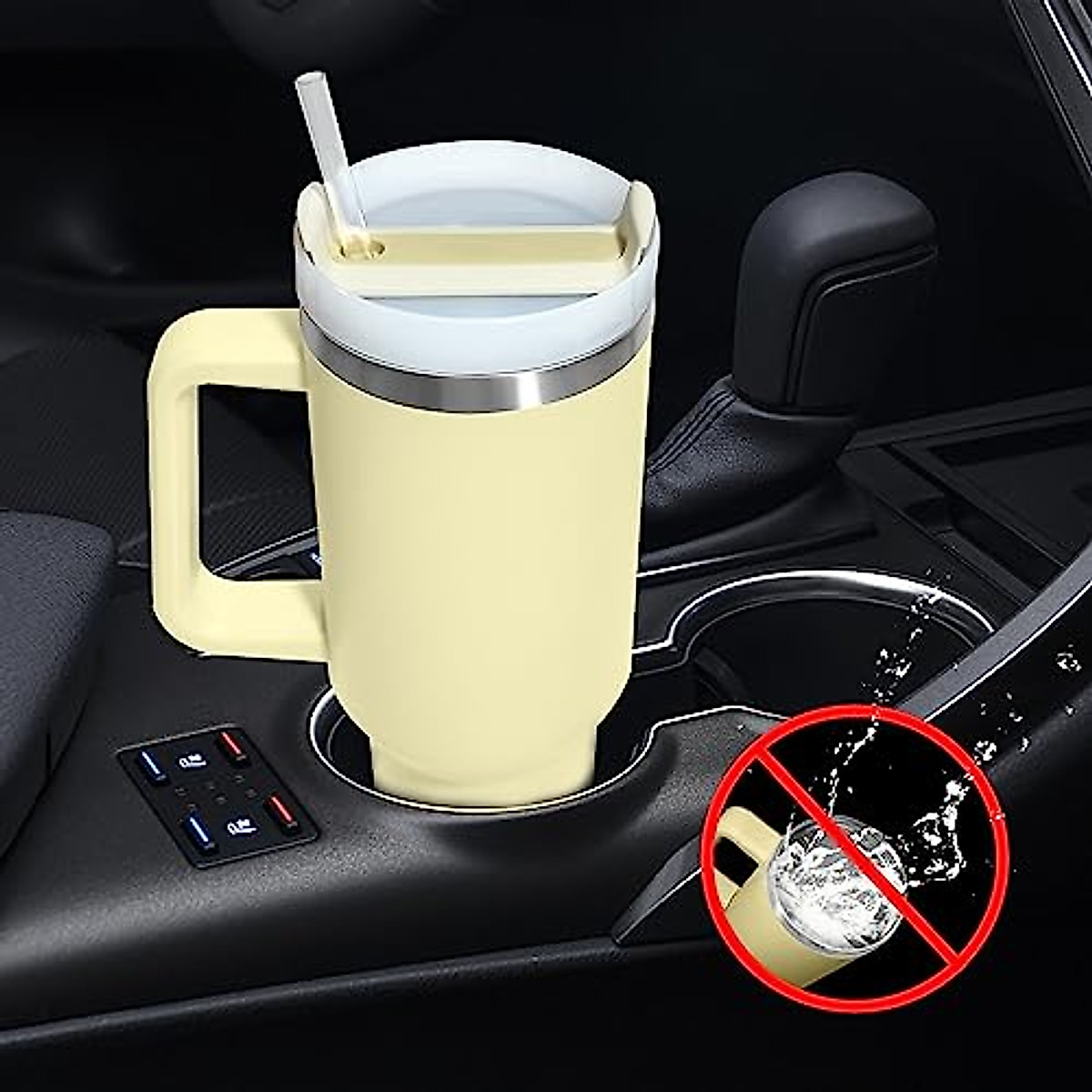 HeyMoly 40 OZ Tumbler Lid Replacement Fit for Stanley, Spill Proof and Splash Resistant Tumbler Covers Fit for Tumbler 40 oz and Coffee Mugs(2 Pack, Cream)