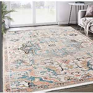Abani Azure Collection Faded Beige & Blue 6'x9' Persian Area Rug - Vintage Style Accent Rug Rugs