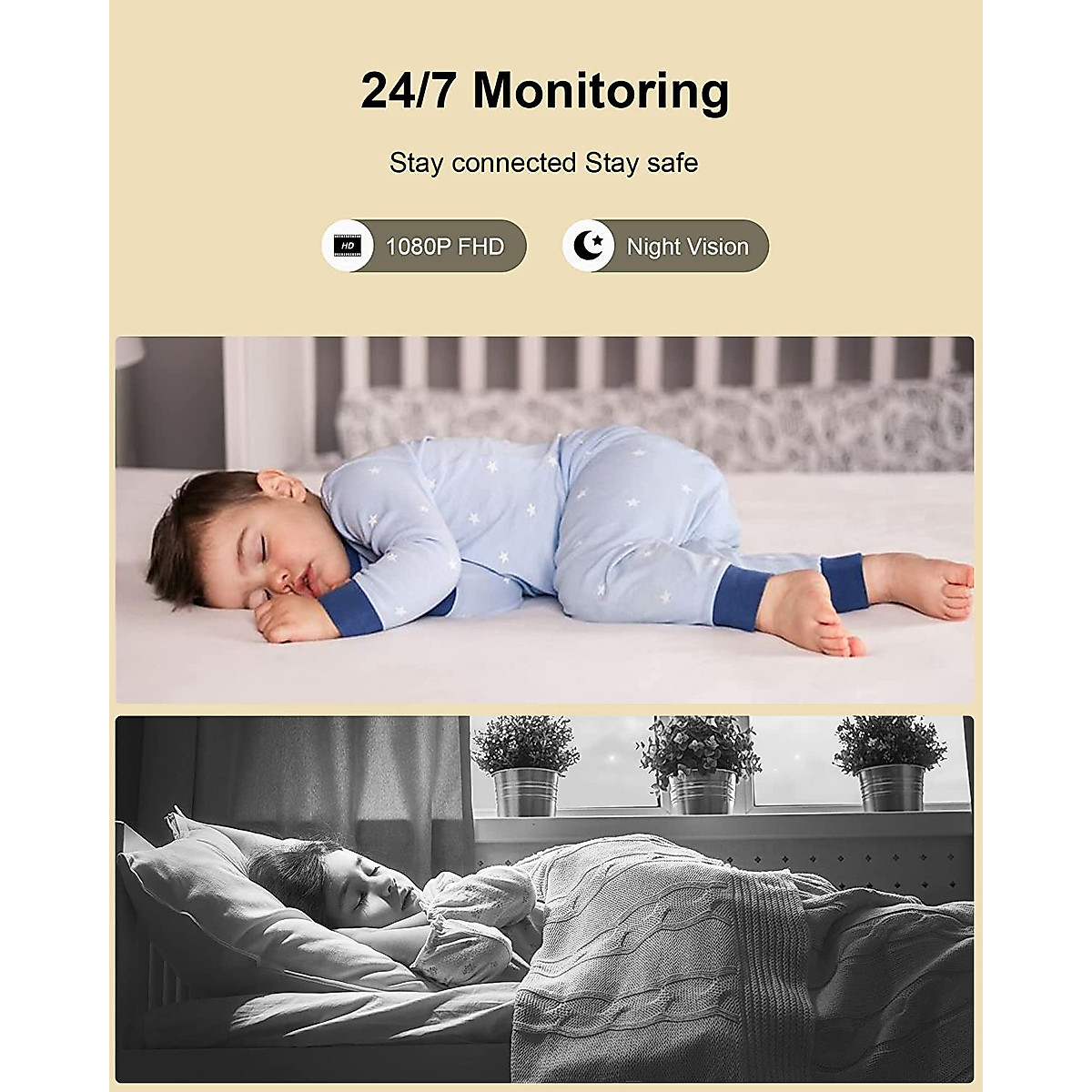 VENZ 2pcs Indoor Security Camera,1080P HD Plug-in WiFi Home Camera for Baby/Dog/Cat/Pet with Phone App,2 Way Audio,Motion Detection,Night Vision,Compatible with Alexa & Google