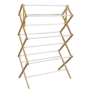 Household Essentials Folding Clothes Drying Rack, Wood Frame with Vinyl Dowels