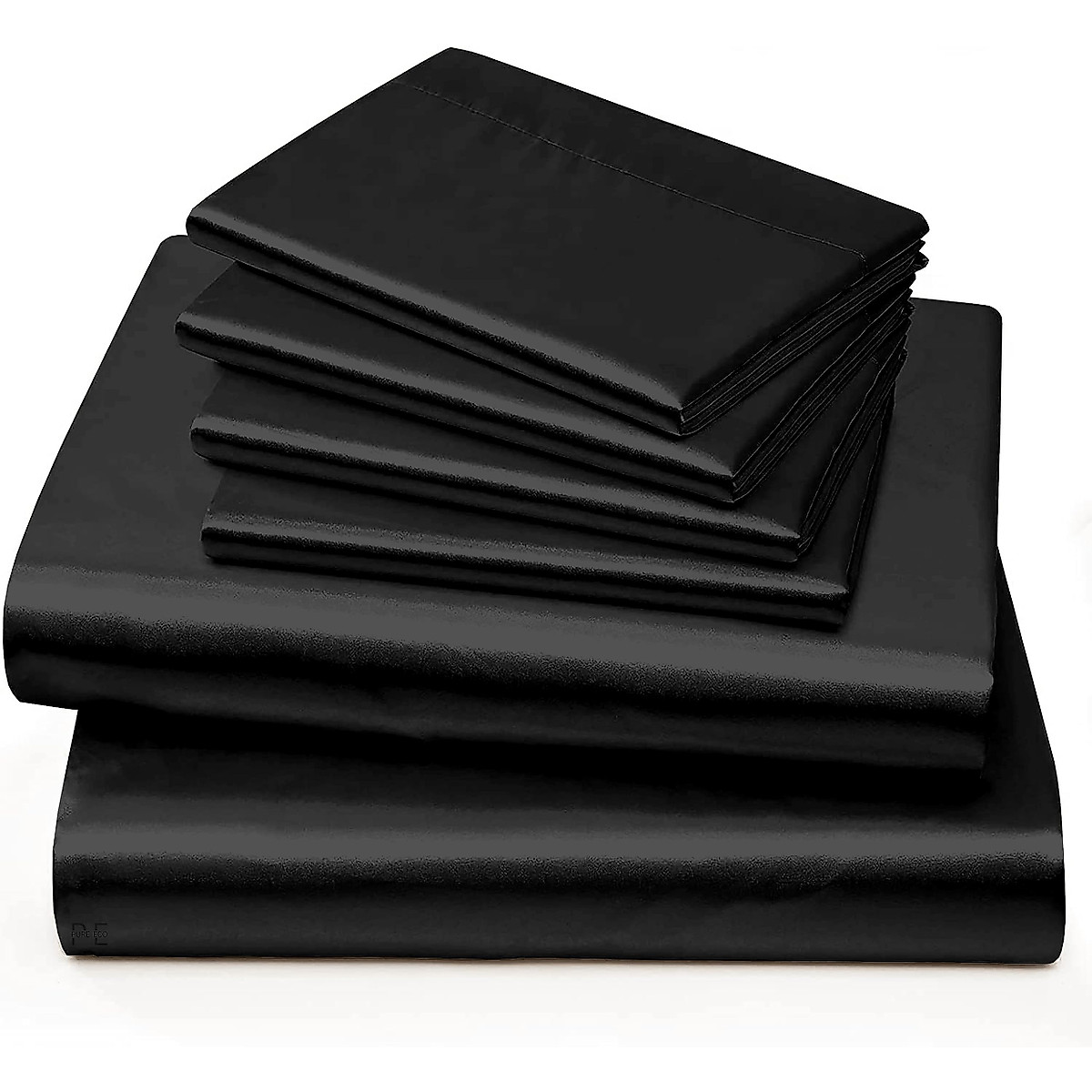 PURE ECO Rich Silk 6 Piece Satin Sheet Set Twin XL Size (39x80)+ Upto 12 Inch Deep Pocket Black Color Smooth Soft and Silk Satin Bed Sheets Twin Size Bedding Set