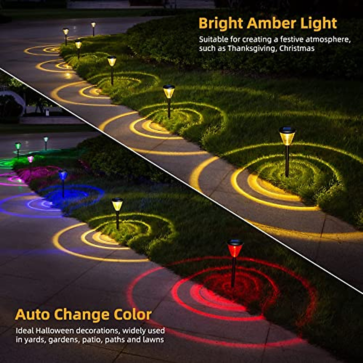 Fudosa Solar Pathway Lights, Warm/Color Changing Solar Garden Lights Outdoor Waterproof for Yard Path, Walkway, Driveway, Landscape Lighting, 4 Packs