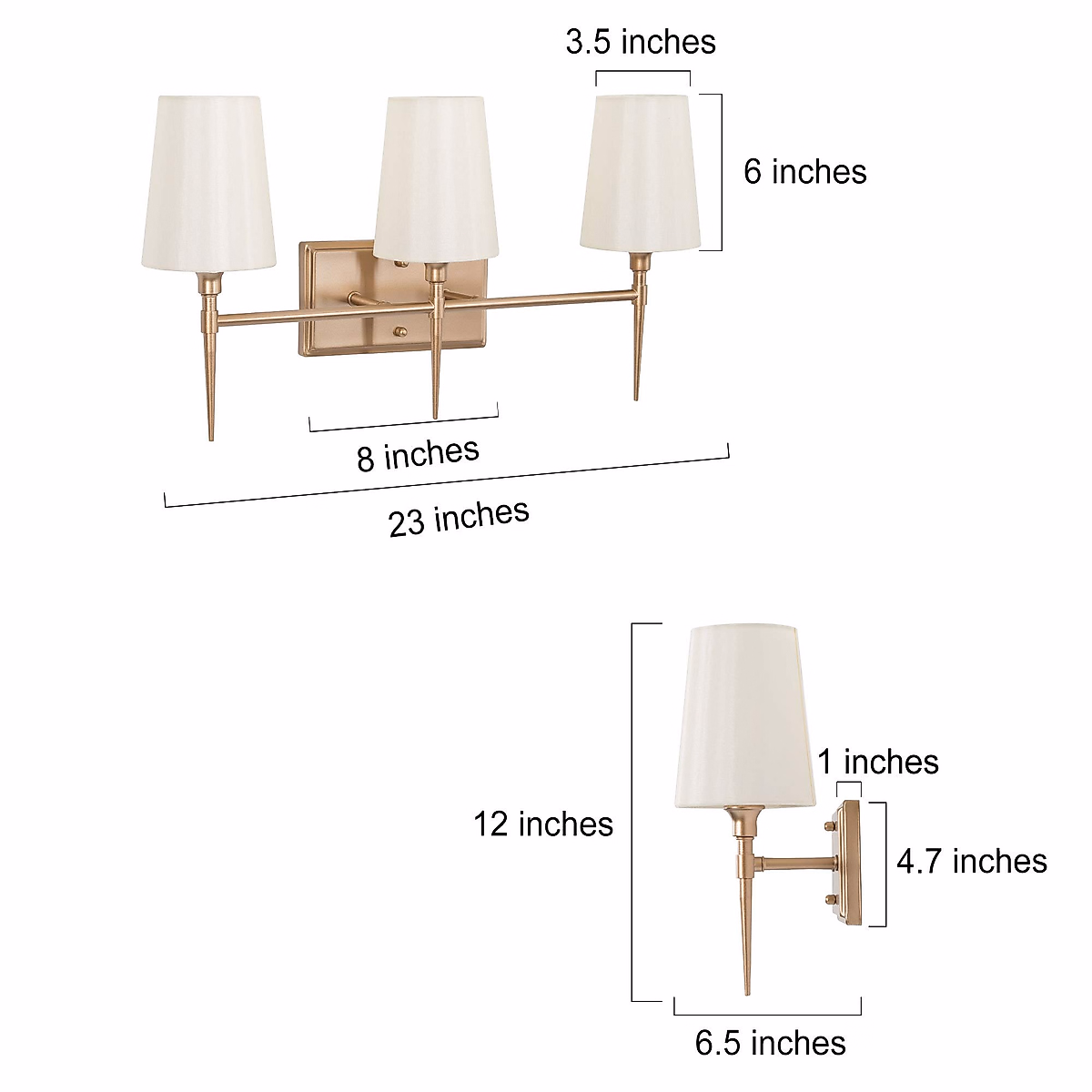 classy leaves Bathroom Light Fixtures, 3-Light Gold Vanity Lights, Modern Bathroom Vanity Light Fixtures with White Fabric Shade, 23’’ L x 6.5’’ W x 12’’ H