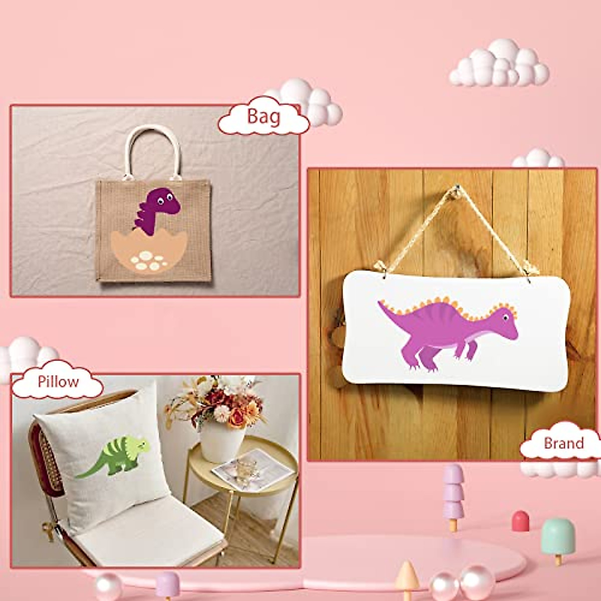 Four Fahrenheit 18 PCS Cute Dinosaur Iron on Transfers Child Patches Stickers Iron on Decals Vinyl Patches HTV Heat Transfers Iron on Stickers for Clothing Hats Pillows Backpacks DIY Decoration