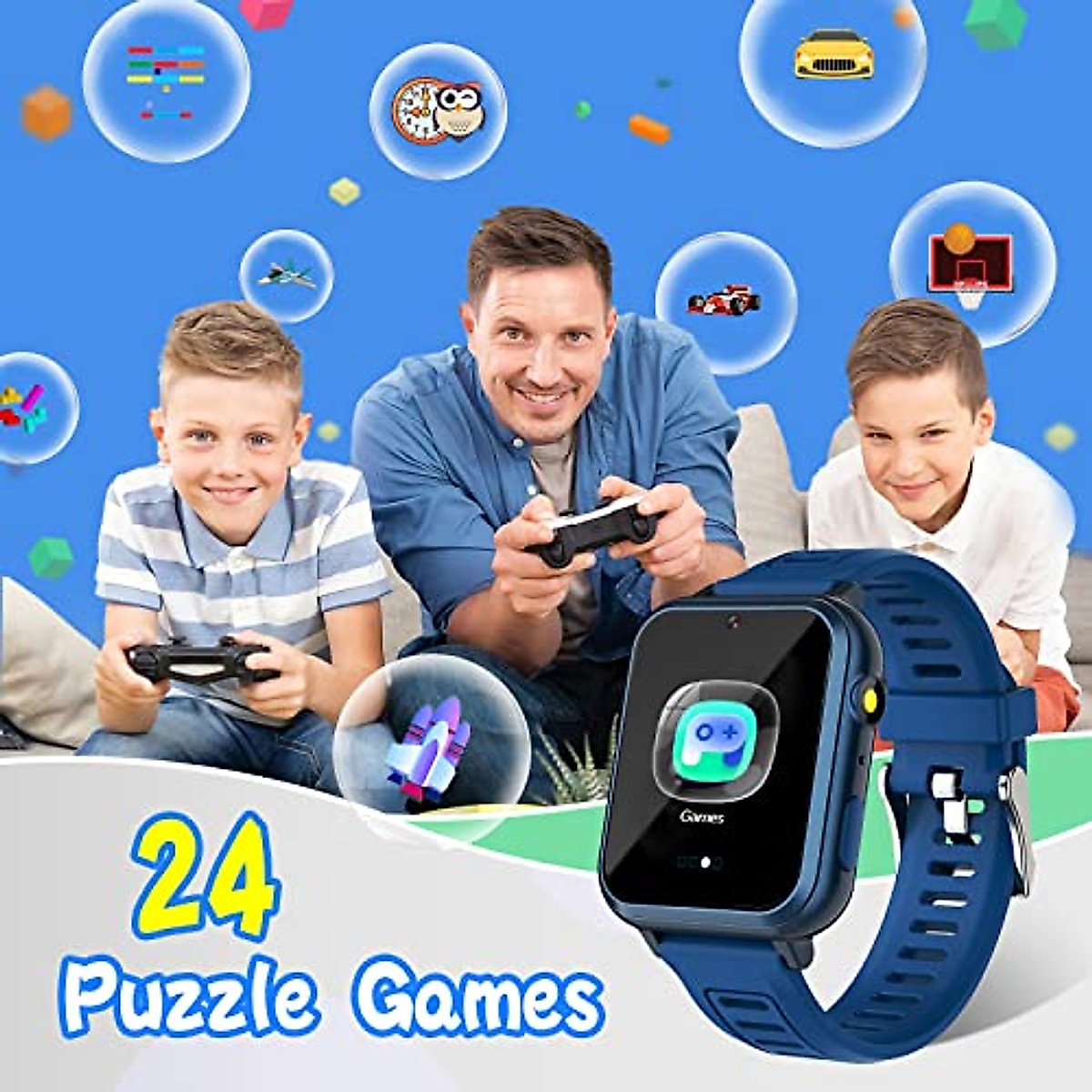 Sedzofan Smart Watch for Kids with 24 Puzzle Games HD Touch Screen Camera Video Music Player Pedometer Alarm Clock Flashlight 12/24 hr Kids Watches Gift for 4-12 Year Old Boys Girls Toys for Kids