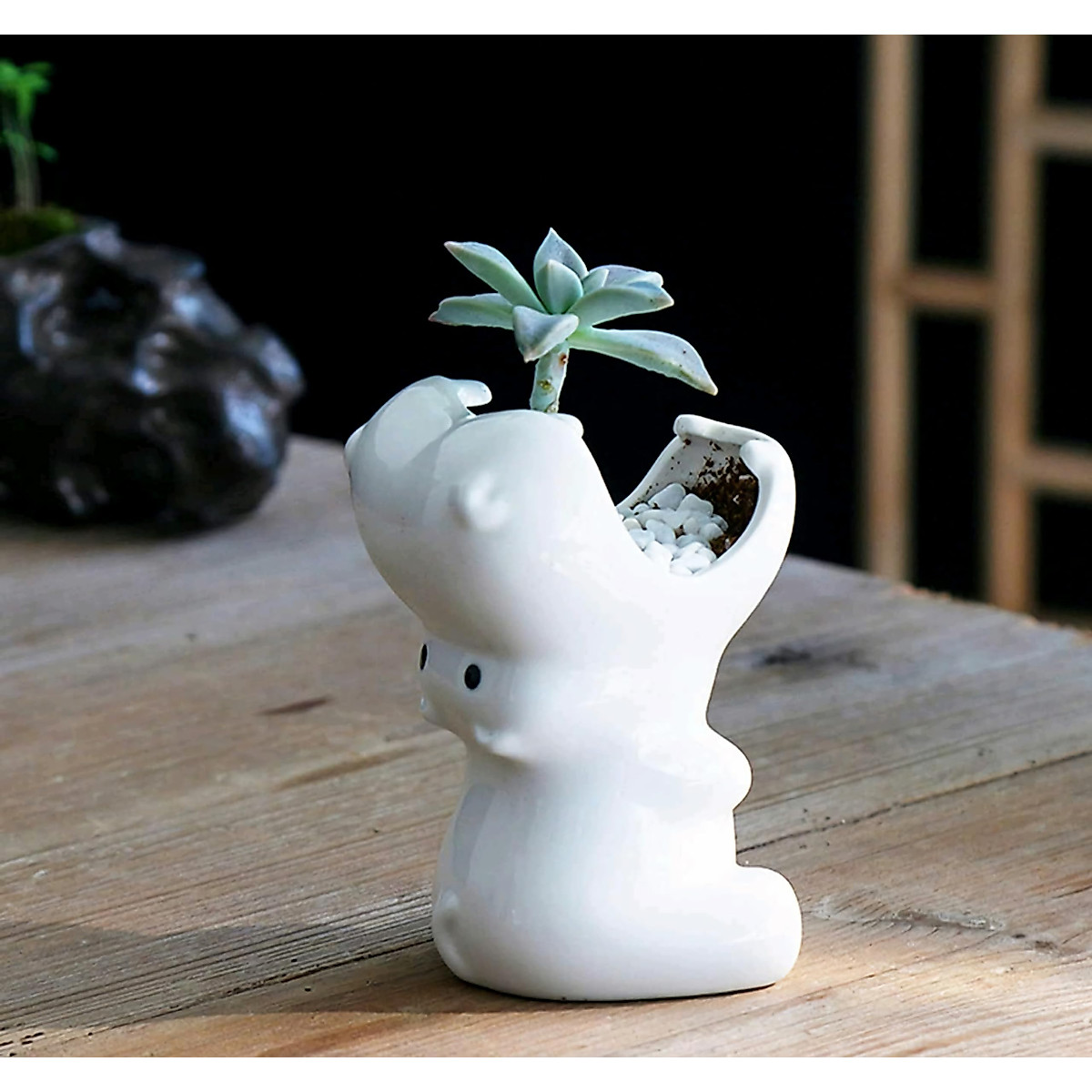 Cuteforyou Cute 5 Inch Tall Cartoon Animal Hippo Shaped Ceramic Succulent Cactus Flower Plant Pot Planter - Plant Not Included