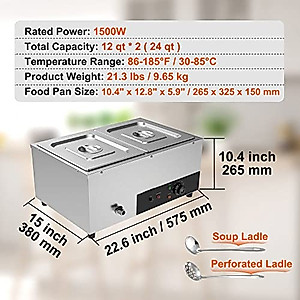 Commercial Food Warmer - 2 x 12QT Electric Steam Table - Stainless Steel Buffet Bain Marie