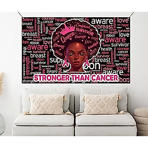 Pudodo Breast Cancer Awareness Backdrop Banner Stronger Than Cancer Pink Ribbon Support Photography Background Wall Decoration (3.6×5.9ft, Black)