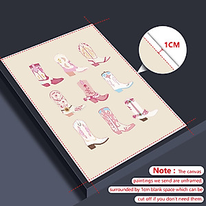 mifyuibytr Cowgirl Boots Print Poster, Pink Western Coastal Cowgirl Boot Aesthetic Canvas Wall Art, Preppy Cowgirl Room Decor 12x16in Unframed