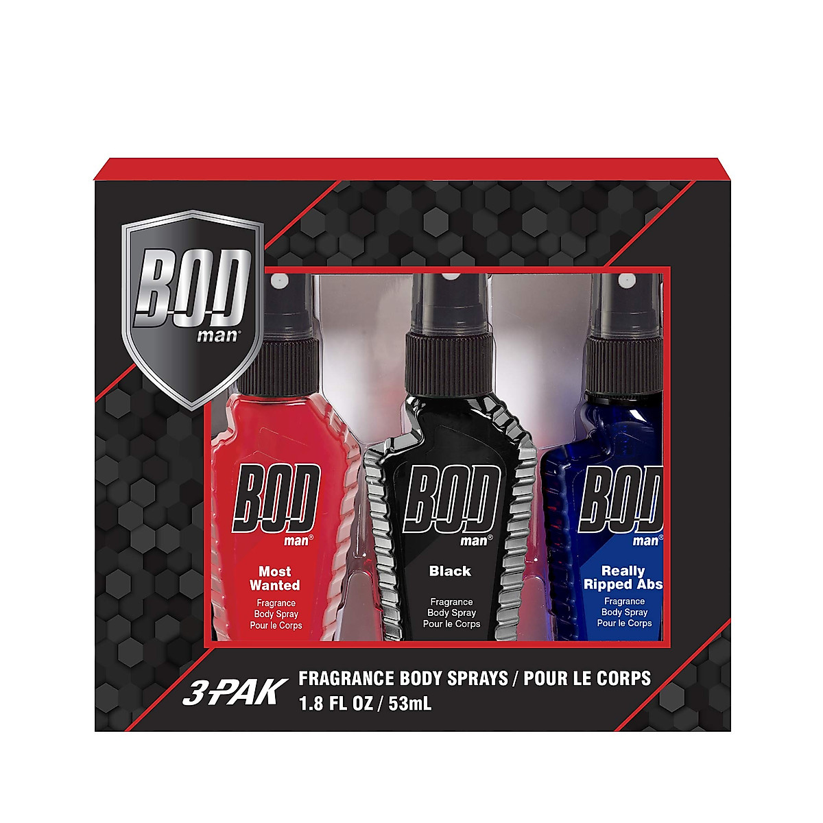BOD man Variety Fragrance Body Spray Trio Gift Set: Featuring Black, Most Wanted, and Really Ripped Abs, 3x 1.8oz, 5.4 ounces