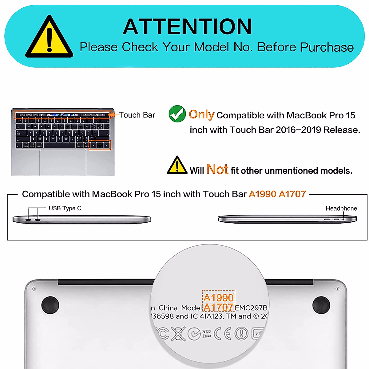MOSISO Compatible with MacBook Pro 15 inch Case 2019 2018 2017 2016 Release A1990 A1707 with Touch Bar, Plastic Hard Shell Case & Keyboard Cover & Screen Protector & Storage Bag, Crystal Clear