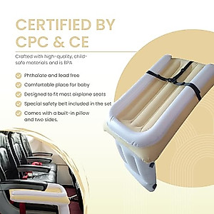 Gembebe Safe and Convenient Traveling with Inflatable Toddler Airplane Bed - Includes Hand Pump, Equipped with Seat Belt, Comes with Carry Bag, BPA-Free Material, Perfect for Airplane Travel (Yellow)