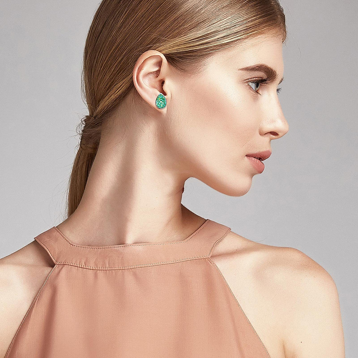 15 Pairs Faux Druzy Stud Earrings Teardrop Glitter Pierced Earrings Stainless Steel Earrings for Women Mothers Day Gift(Waterdrop)