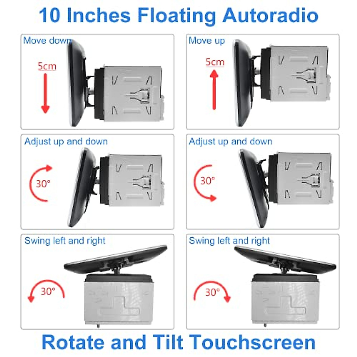 Double Din Car Stereo Wireless CarPlay Android Auto 4G+64G 8-Core Detachable 10 Inch Touchscreen Car Radio Dual Bluetooth AM FM GPS Navigation WiFi Car Audio Receiver with Backup Camera 2Din Head Unit