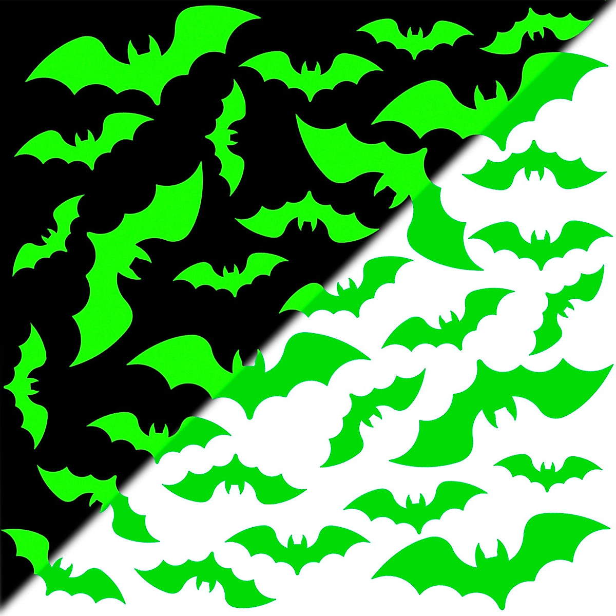 89 Pieces Halloween Luminous Stickers Glow in The Dark Window Decals Night Glow Decals Bat Wall Stickers Adhesive Moon Peeping Eyes Ceiling Stickers for Halloween Party(Bat Style)