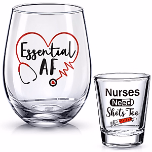 2 Pieces Nurse Need Too and Stemless Glass, Essential Glass Gift Set Glass Gift Present for Women Male Nursing School Student Graduation Birthday Party Nurses Day