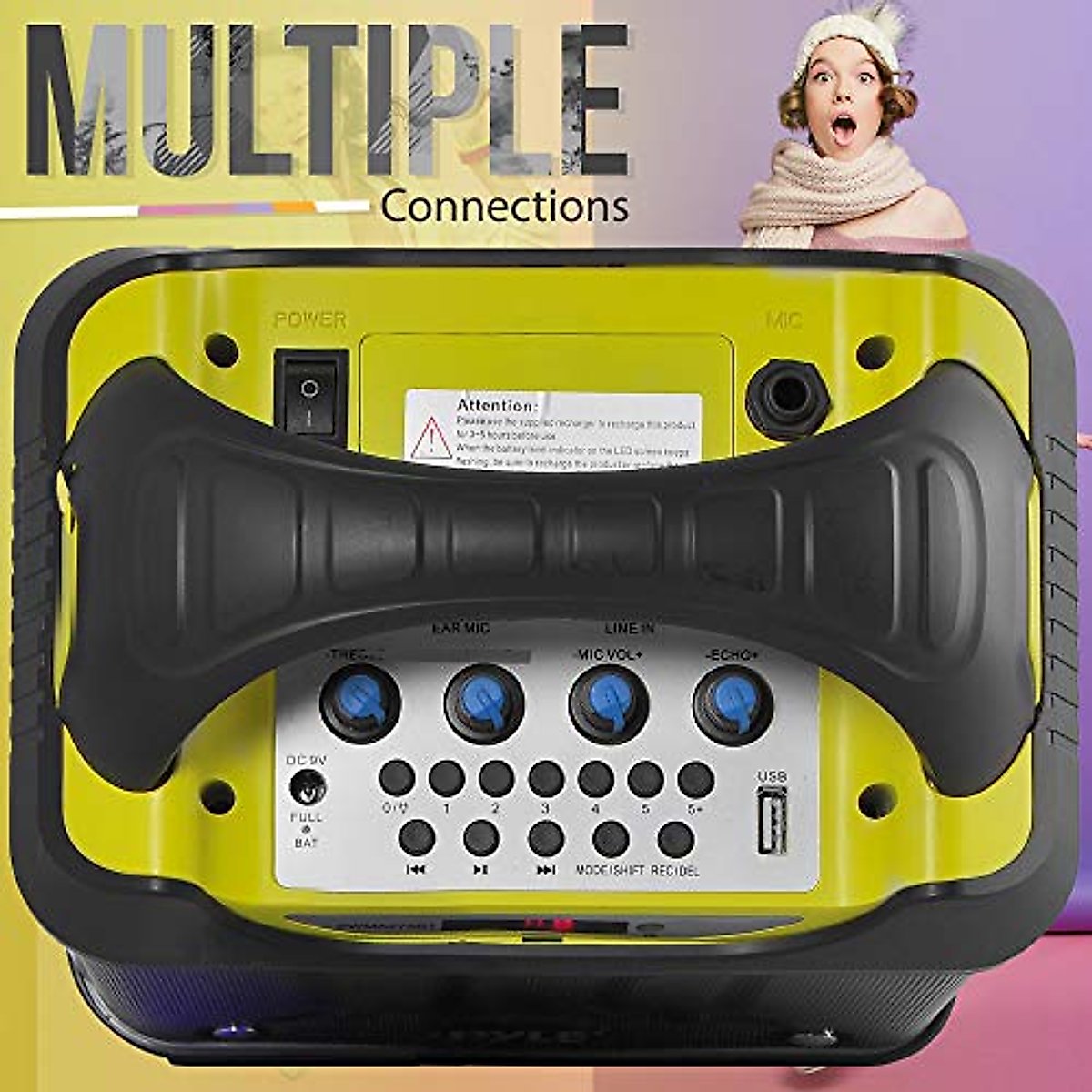 Pyle Portable Bluetooth Karaoke Speaker System - Audio Recording Function, 32 GB USB/SD Card Support, Built-in Rechargeable Battery, Flashing DJ Light w/ Music Streaming & Handheld Mic PWMA275BT