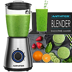 Anthter Professional Blenders For Kitchen, 950W High Power Blenders with Stainless Countertop, 50 Oz Glass Jar & 24-Ounce Smoothie Cup, Ideal for Puree, Ice Crush and Smoothies