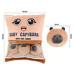 Frankiezhou Home Capybara Snack Bag Plush Pillow, Removable Stuffed Animals with 6 Mini Capybara Stuffed Animals Kawaii Pudding Pillow Plush Decor for Kids