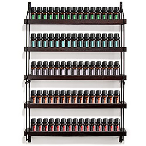 THYGIFTREE Essential Oil Storage Shelf Wall Mounted Wooden Essential Oil Collection Display Rack Organizer 5 Tiers Holds 75 Bottles, Nail Polish Holder Paint Organizer