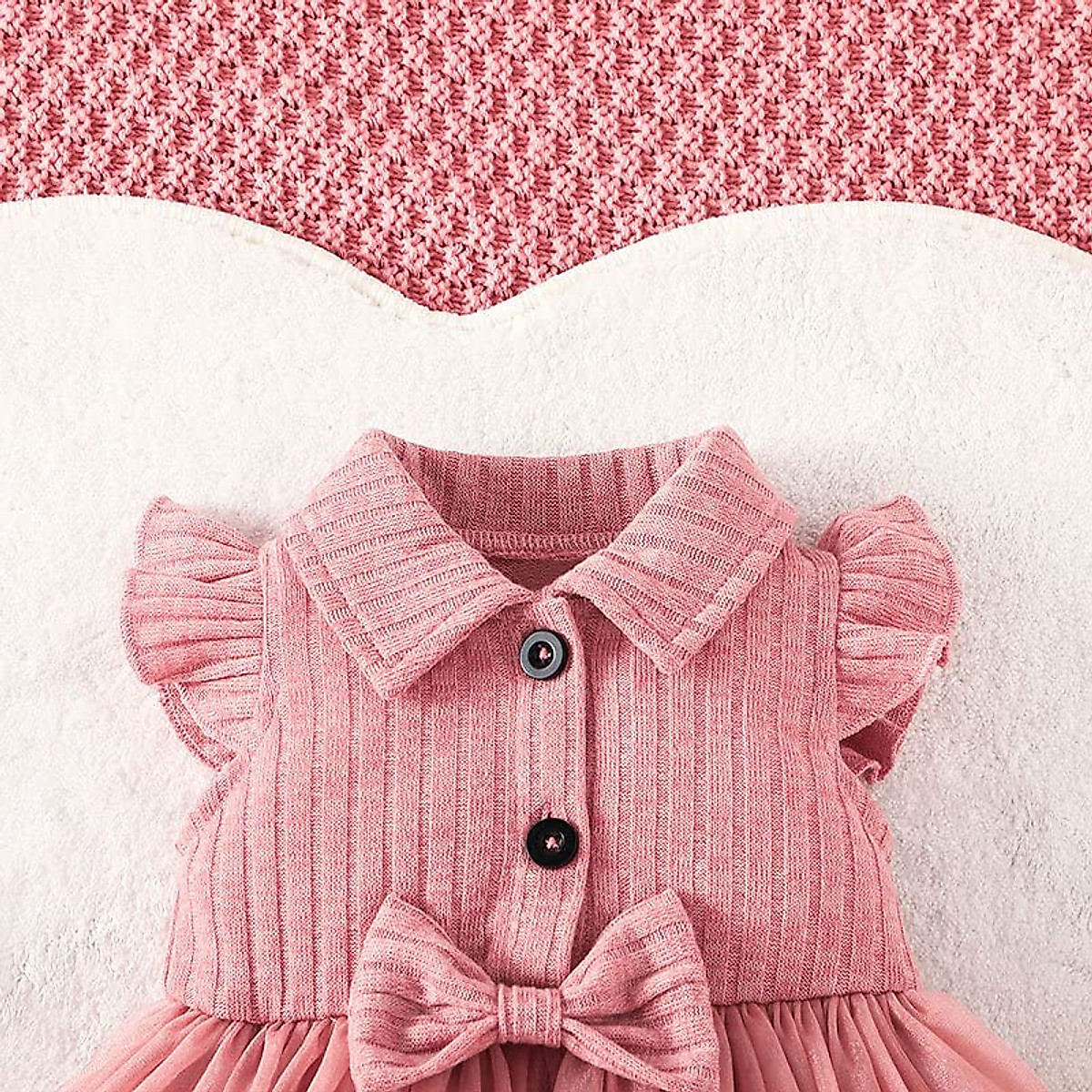 Toddler Baby Girls Patchwork Gauze Bow Vest Princess Dress Ruffled Fly Sleeveless A-line Skirt Infant Outfits (Pink,6-9 M,Unisex,Big Kid,US,Age,6 Months,9 Months)