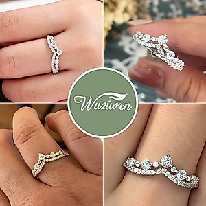 Wuziwen Vintage Crown Eternity Ring Wedding Bands for Women 925 Sterling Silver Cubic Zirconia Sz 9.25