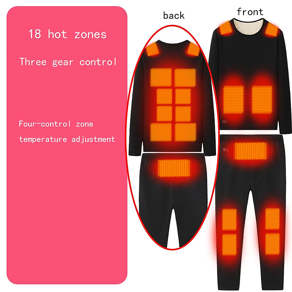 Vuirrm Thermal Underwear for Men Electric Heated Thermal Underwear Set (Top + Pants) USB Washable Temperature Adjustable in Winter,5XL,Black