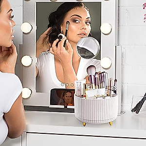 Cerpourt Makeup Brush Organizer,5 Slots 360° Rotating Desk Pen Holder,Makeup Brushing Holder,Cosmetic Brushes Storage Holder,Cute Pencil Cup Pot,Desk Organizer and Accessories for Vanity (White)