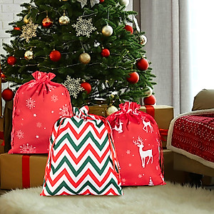 FloraSea 3 Pack 20x16 inches Christmas Big Cotton Gift Bags With Drawstrings,Reusable Holiday Fabric gift bags,Christmas Giant Gift Bags Large Present Bags for Xmas Presents Party Favor