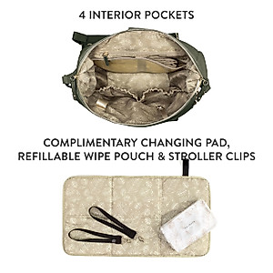 TWELVElittle Peek A Boo Convertible Hobo Diaperbag Backpack with Changing Pad, Wipes Case and Stroller Clips, Vegan Leather- Olive