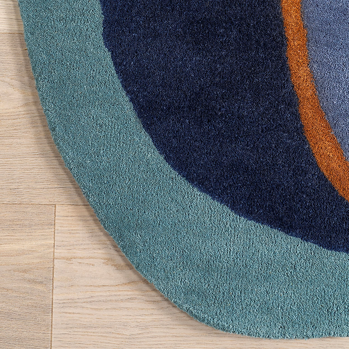 Rugs USA x Prabal Gurung Greenwich Abstract Wool Area Rug, Shaped 9x12, Blue Multicolor