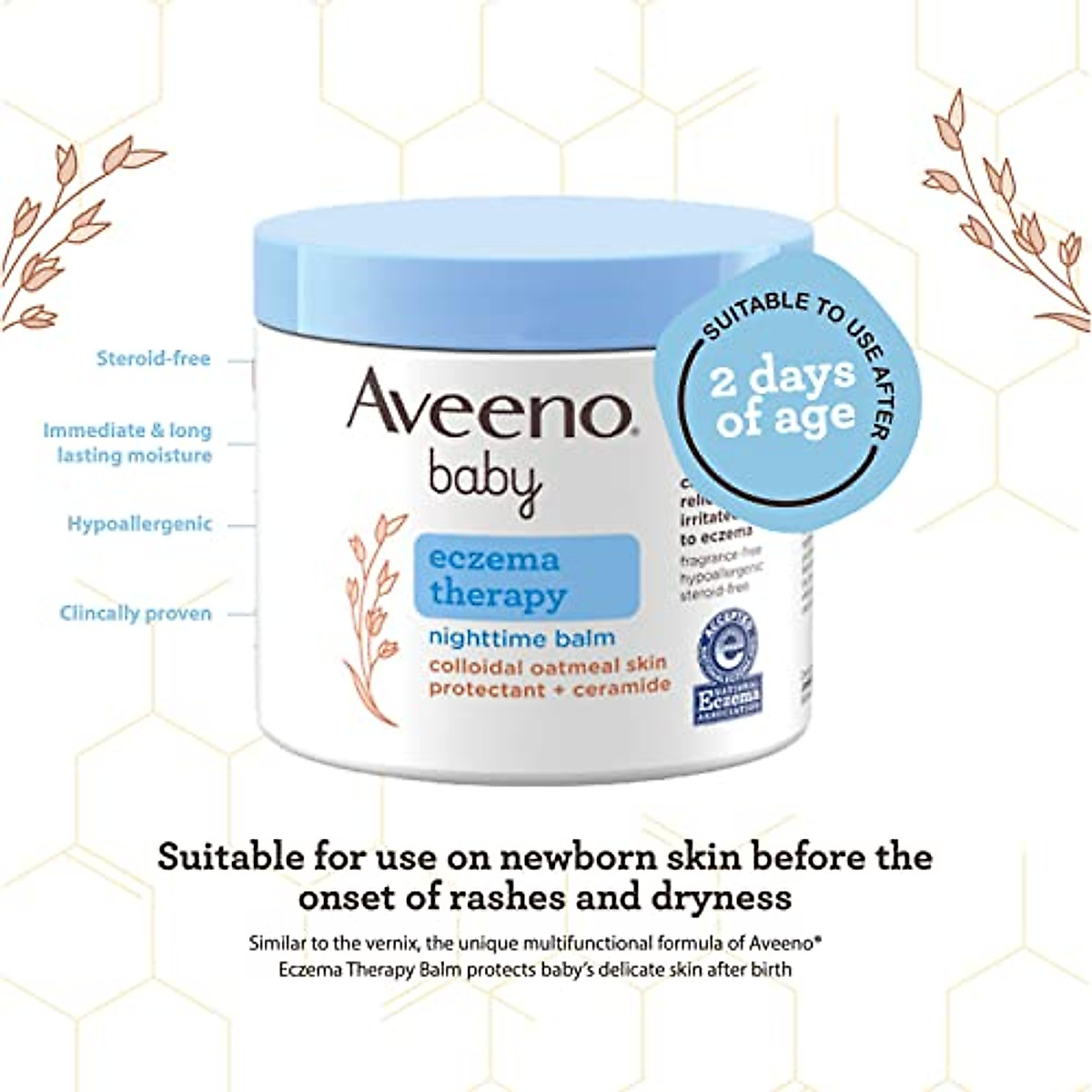 Aveeno Baby Eczema Therapy Nighttime Balm, Skin Protectant for Eczema Relief, 11oz
