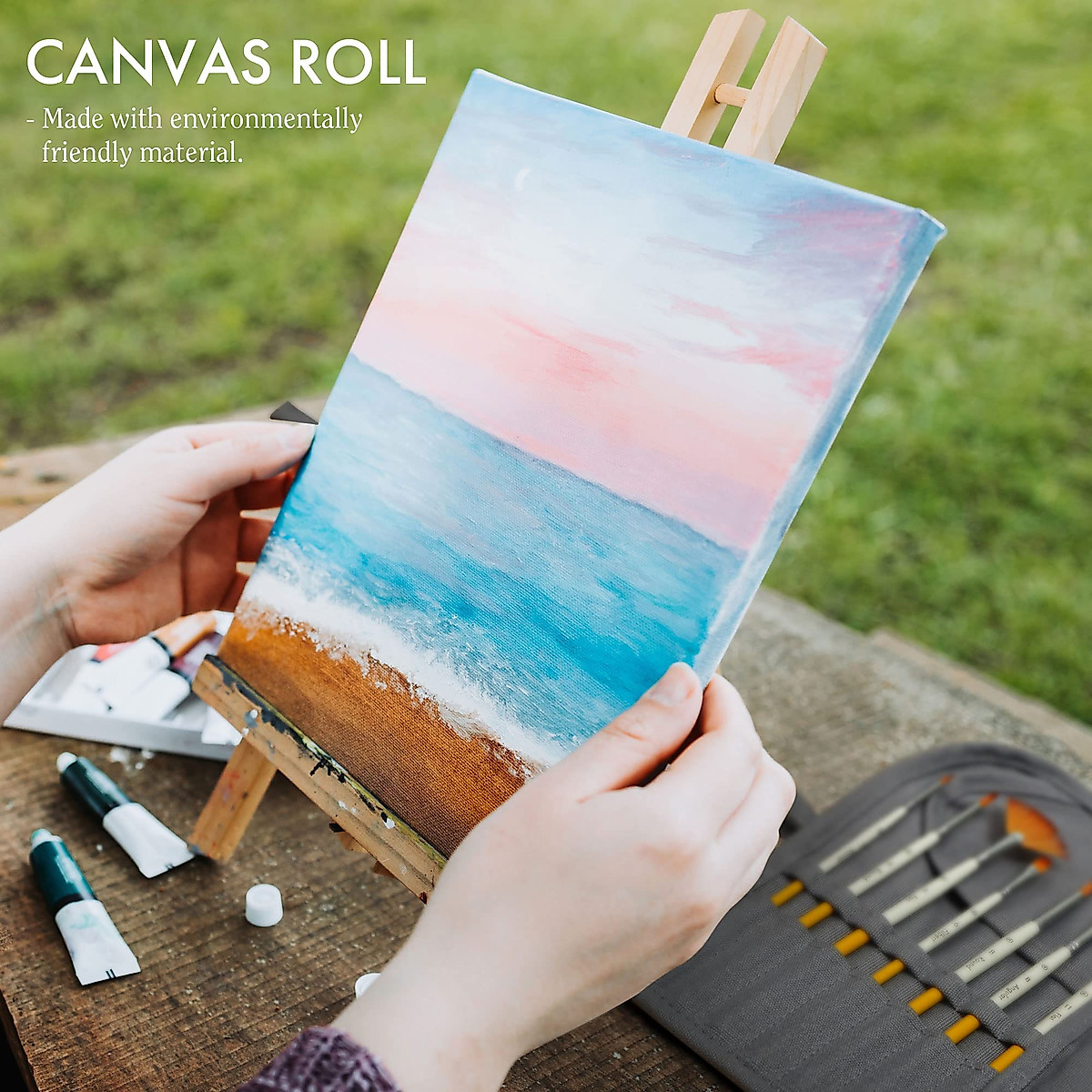 ARTIFY Sunflower 15 Pieces Paint Brush Set, Expert Series, Enhanced Synthetic Brush Set with Canvas Roll and Special Bookmarks for Acrylic, Oil, Watercolor and Gouache - Yellow