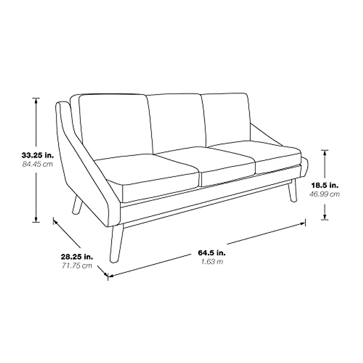 Office Star Davenport Mid-Century Sofa with Thick Cushions and Solid Wood Coffee Finish Legs, Charcoal Fabric