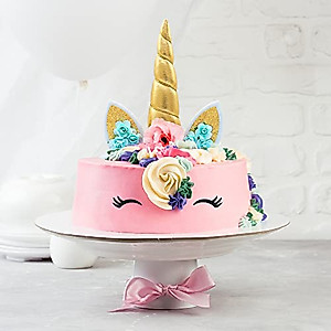 Unicorn Cake Topper Party Supplies Decorations for Girls Gold Unicorn Horn First Birthday Cake Topper Kit with Eyelashes, 5.8 Inch