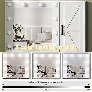 Fameill Vanity Desk with Mirror and Lights,Make up Vanity with Chair and Outlet,Dressing Table with Jewelry Cabinet, Bedroom Vanity with 2 Drawers, 3 Lighting Colors,36.4 inch,White