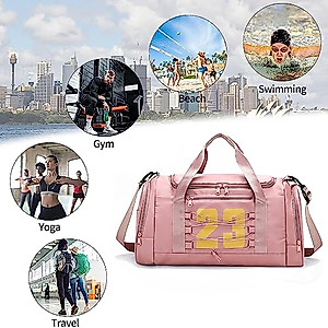 Sports Gym Bag for Women, Travel Duffle Bag Carry On Weekender Bag with Shoes Compartment & Wet Pocket, Overnight Bag Training Handbag Yoga Bag, Gym Tote Bag for Travel, Workout, Sport - Pink