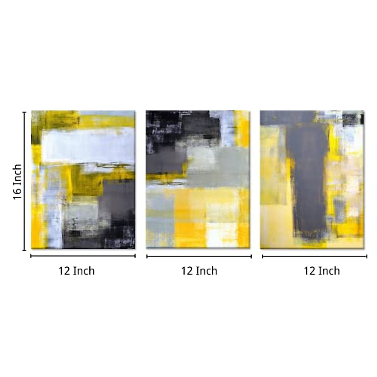 ARTINME Trendy Framed Modern Yellow and Grey Abstract Giclee Canvas Prints Wall Art Picture Living Room Bedroom Home Decorations (12 x 16 inch, Set Of 3)
