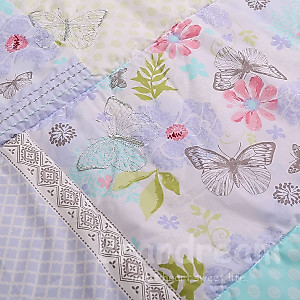 Brandream Nursery Bedding for Girls Purple Butterfly Crib Bedding, 4 Piece Farmhouse Baby Comforter Set with Floral Butterfly