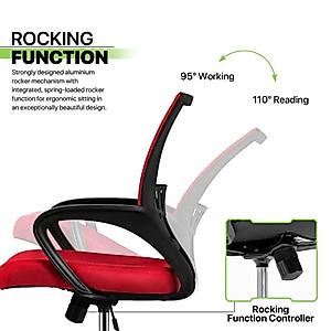 Magshion Home Office Chair with Floor Mat Mid Back Mesh Desk Chair with Lumbar Support, Computer Chair Ergonomic Task Rolling Swivel Chair Mid-Back Desk Chair Adjustable Modern Chair, Red