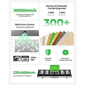 xTool F1 Ultra 20W Fiber & Diode Dual Laser Engraver, 10000mm/s Ultra Fast Laser Engraver and Cutter Machine for Jewelry, Metal, Wood, with Smart Camera, Auto Streamline, 3D Engraving Machine