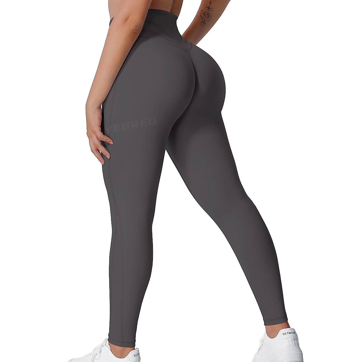 YEOREO Grace Workout Leggings for Women Butt Lifting Tummy Control High Waist Gym Yoga Compression Pants Dark Grey M