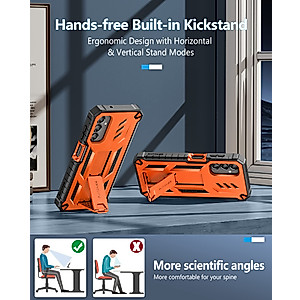 FNTCASE for Samsung Galaxy A14-5G Case: Dual-Layer Protective Textured Shockproof Rugged TPU Cover with Kickstand | Military Grade Drop Protection | Heavy Duty Cell Phone Protector - Orange